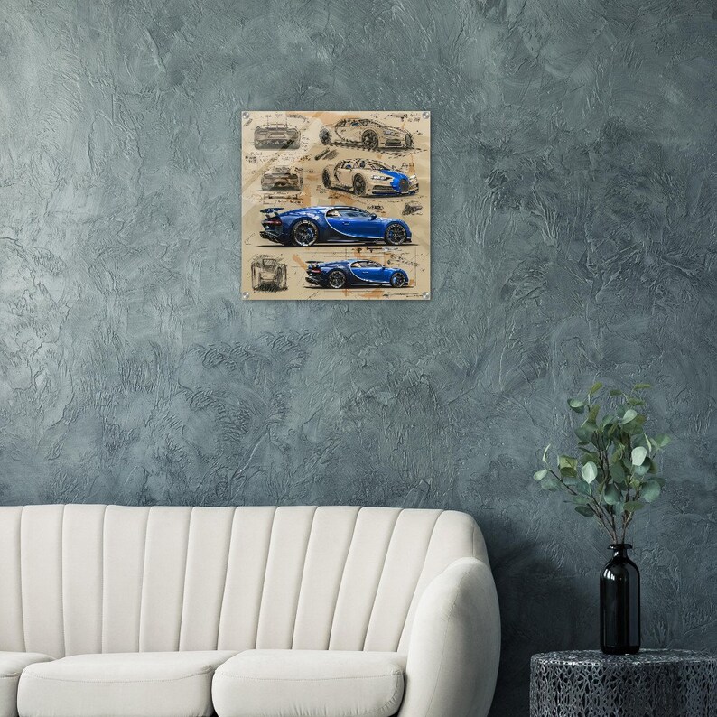 Bugatti Chiron Glass Wall Art | Bugatti Chiron Blueprint Wall Art ...