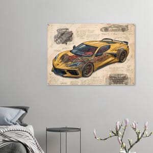Corvette C8 ZR1 Acrylic Wall Art – Technical Illustration Print ...