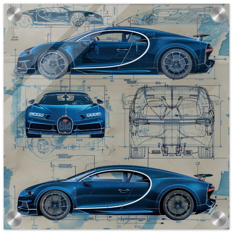 Bugatti Chiron Glass Wall Art | Bugatti Chiron Blueprint Wall Art ...