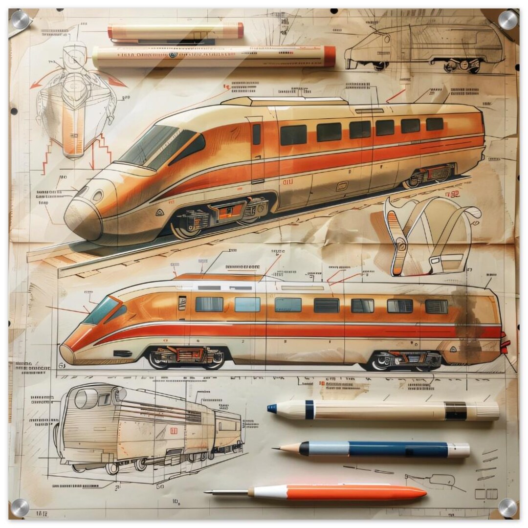 Train Glass Wall Art | Train Blueprint Wall Art | Train Lovers Gifts - Etsy