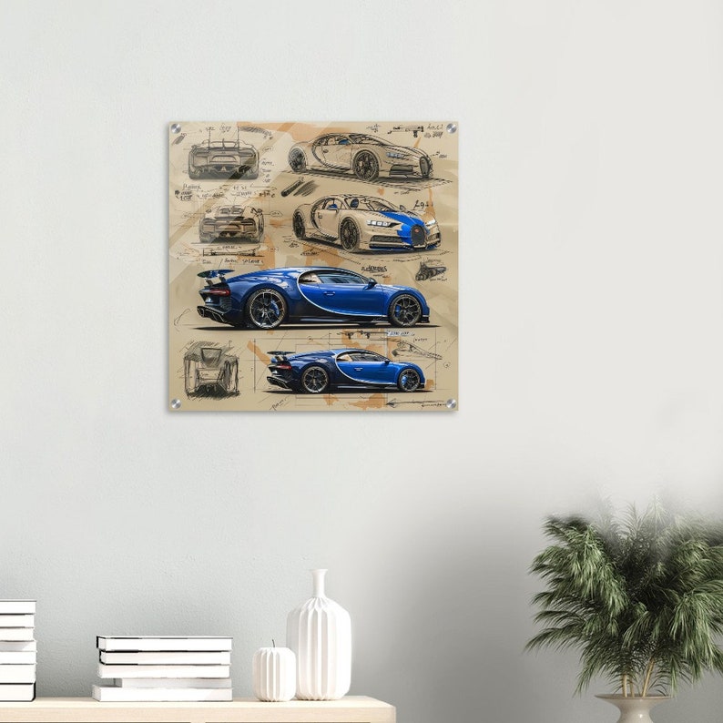 Bugatti Chiron Glass Wall Art | Bugatti Chiron Blueprint Wall Art ...