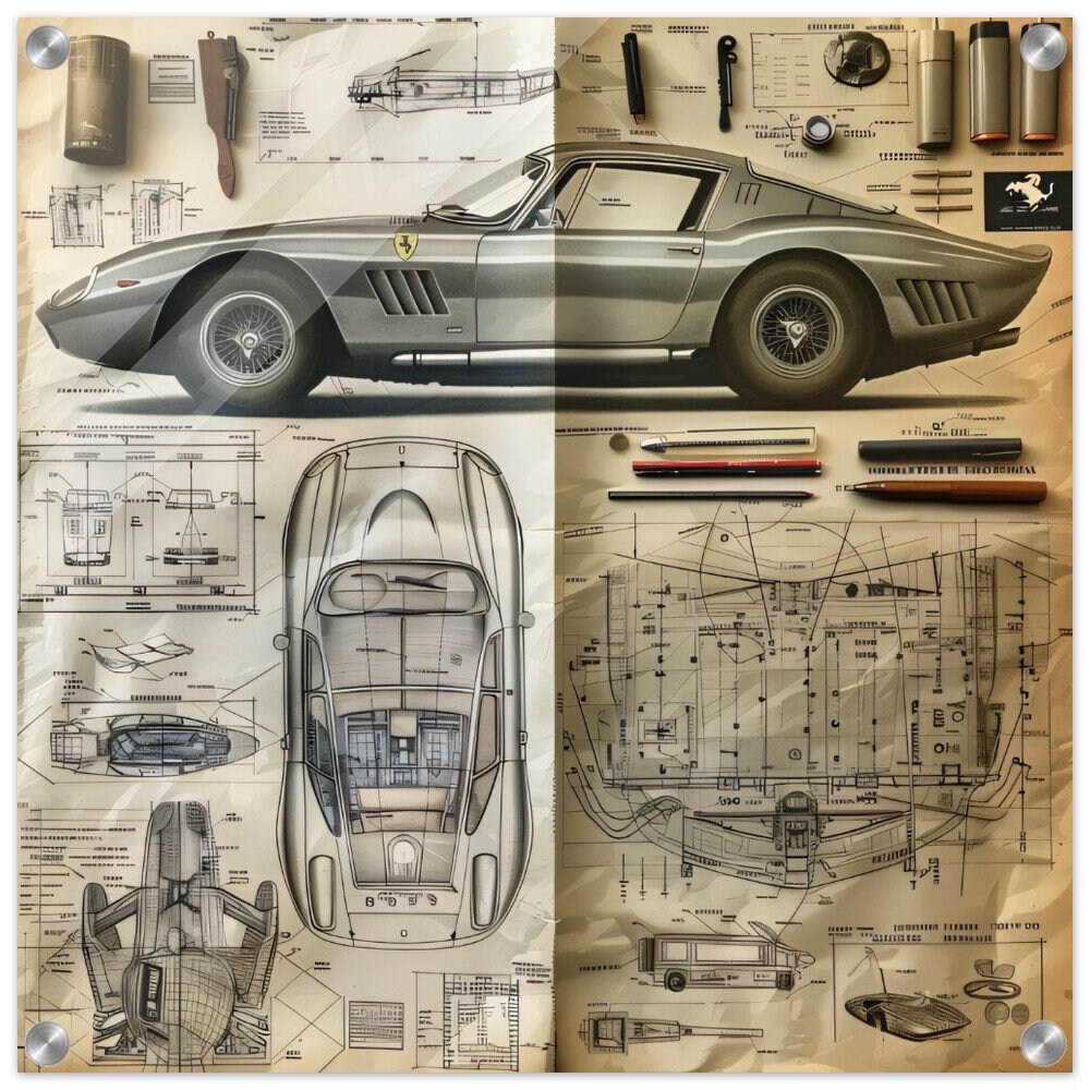 Ferrari Glass Wall Art Ferrari Blueprint Wall Art Ferrari Car Lovers ...