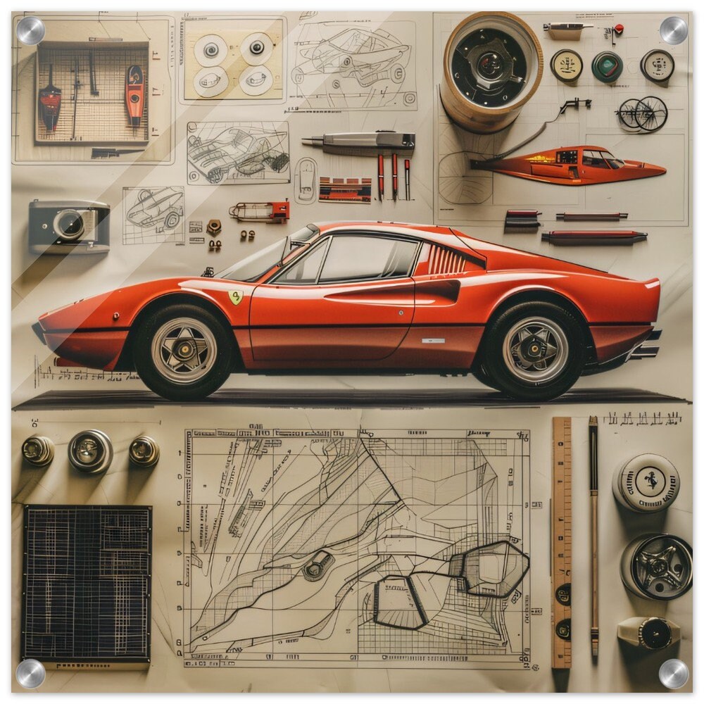 Ferrari Glass Wall Art Ferrari Blueprint Wall Art Ferrari Car Lovers ...