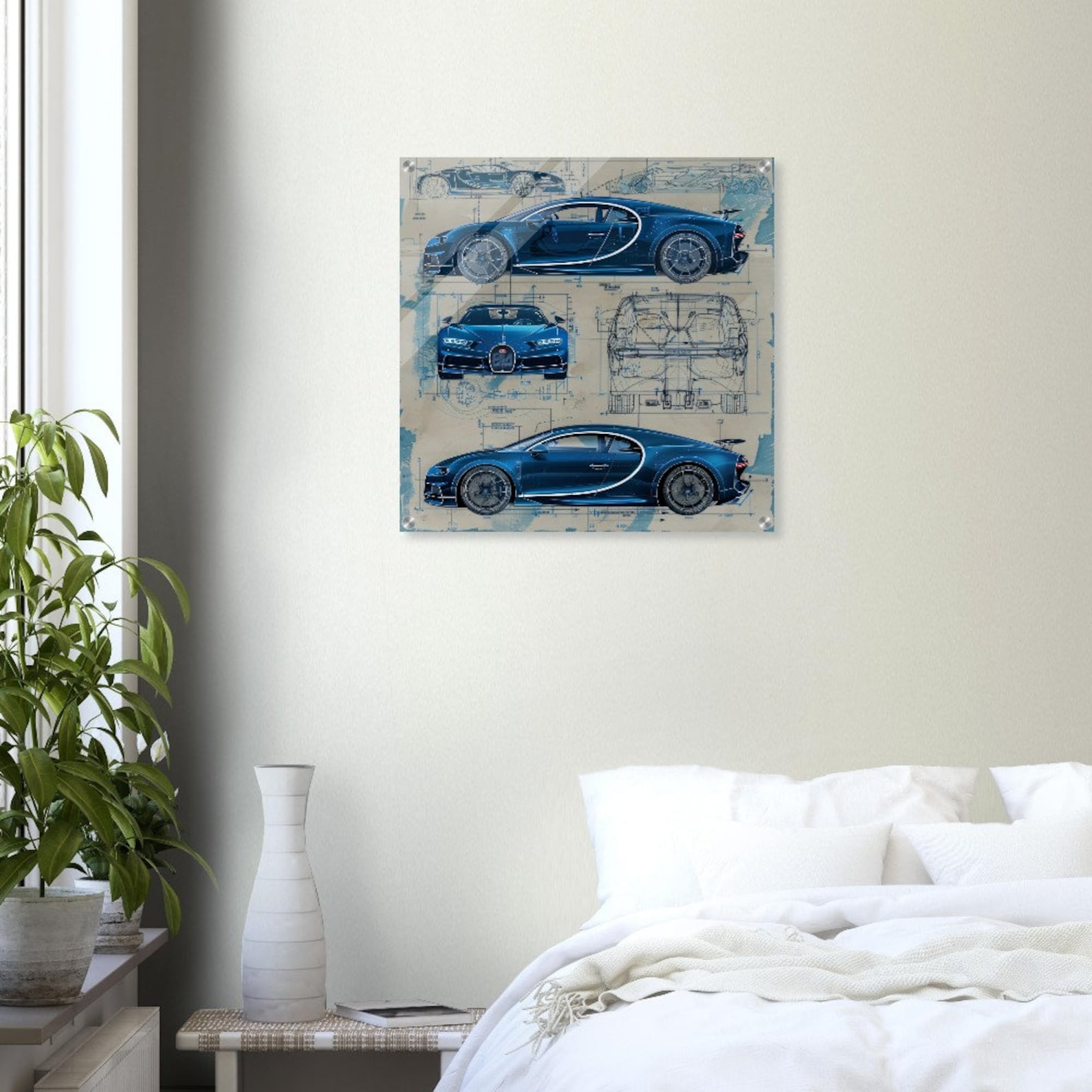 Bugatti Chiron Glass Wall Art | Bugatti Chiron Blueprint Wall Art ...
