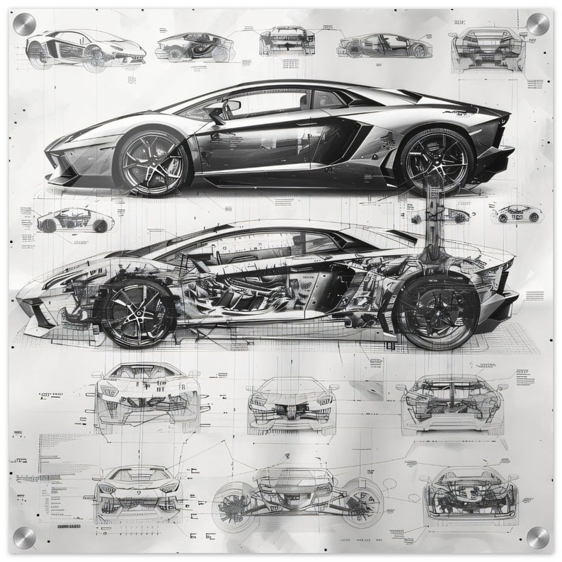 Lamborghini Aventador Glass Wall Art | Lamborghini Aventador Blueprint ...