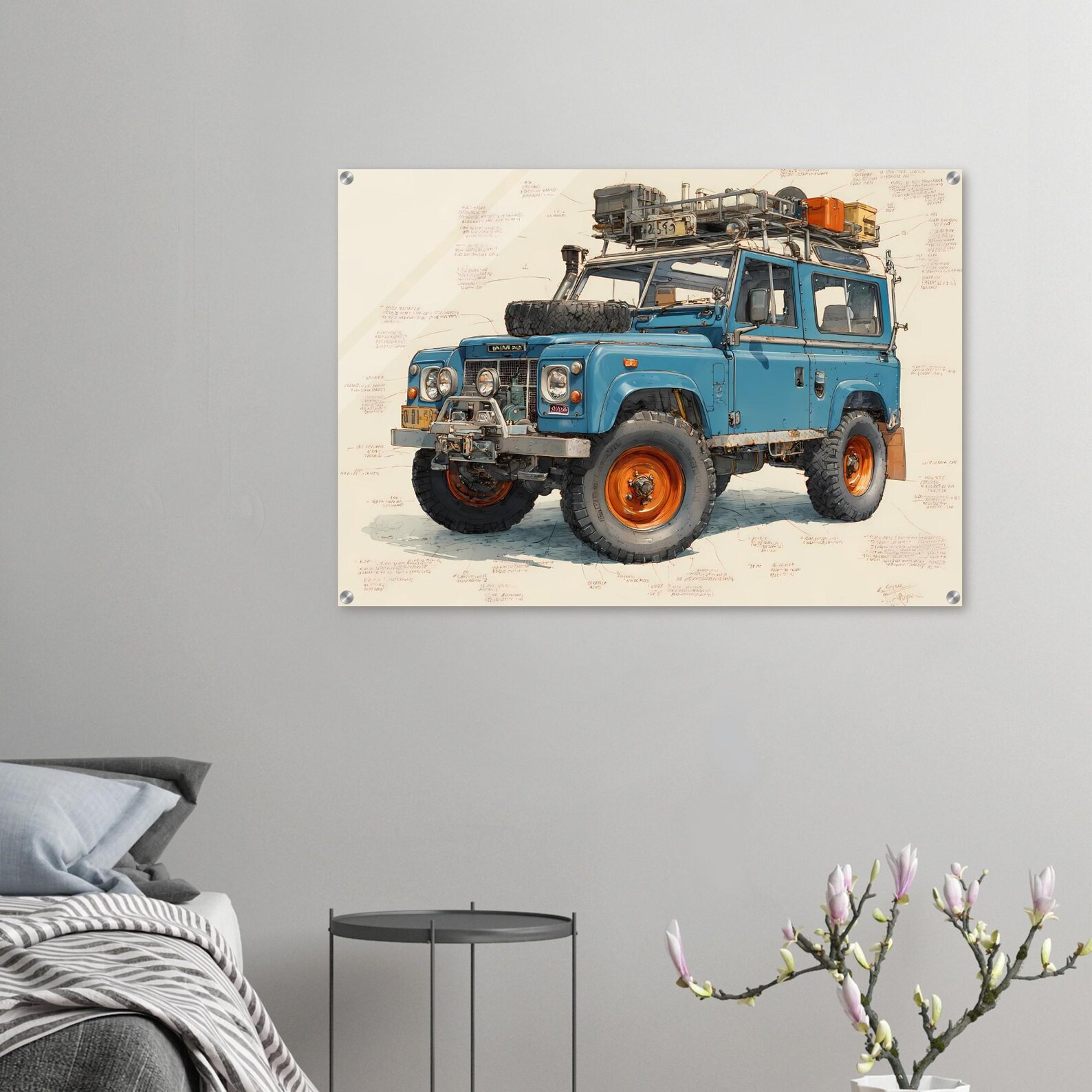 1995 Land Rover Defender Wall Art – Expedition Sketch Blueprint Style ...
