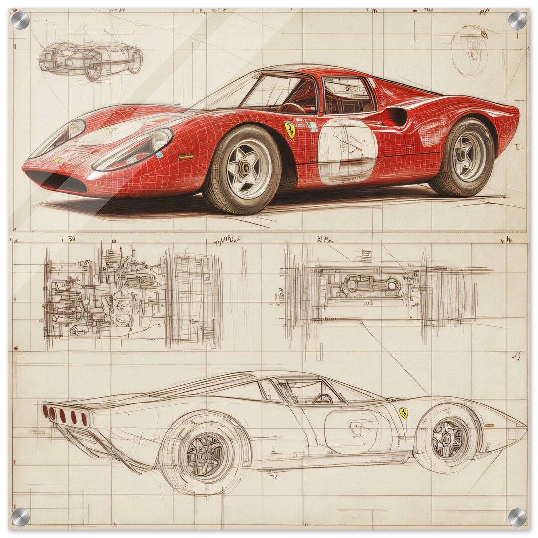 Ferrari Glass Wall Art | Ferrari Blueprint | Ferrari Car Lovers Gifts ...