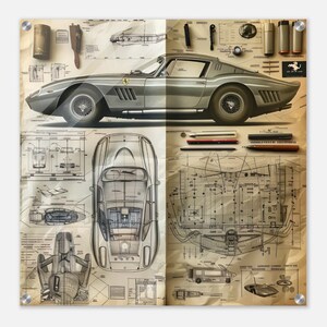Ferrari Glass Wall Art | Ferrari Blueprint Wall Art | Ferrari Car ...