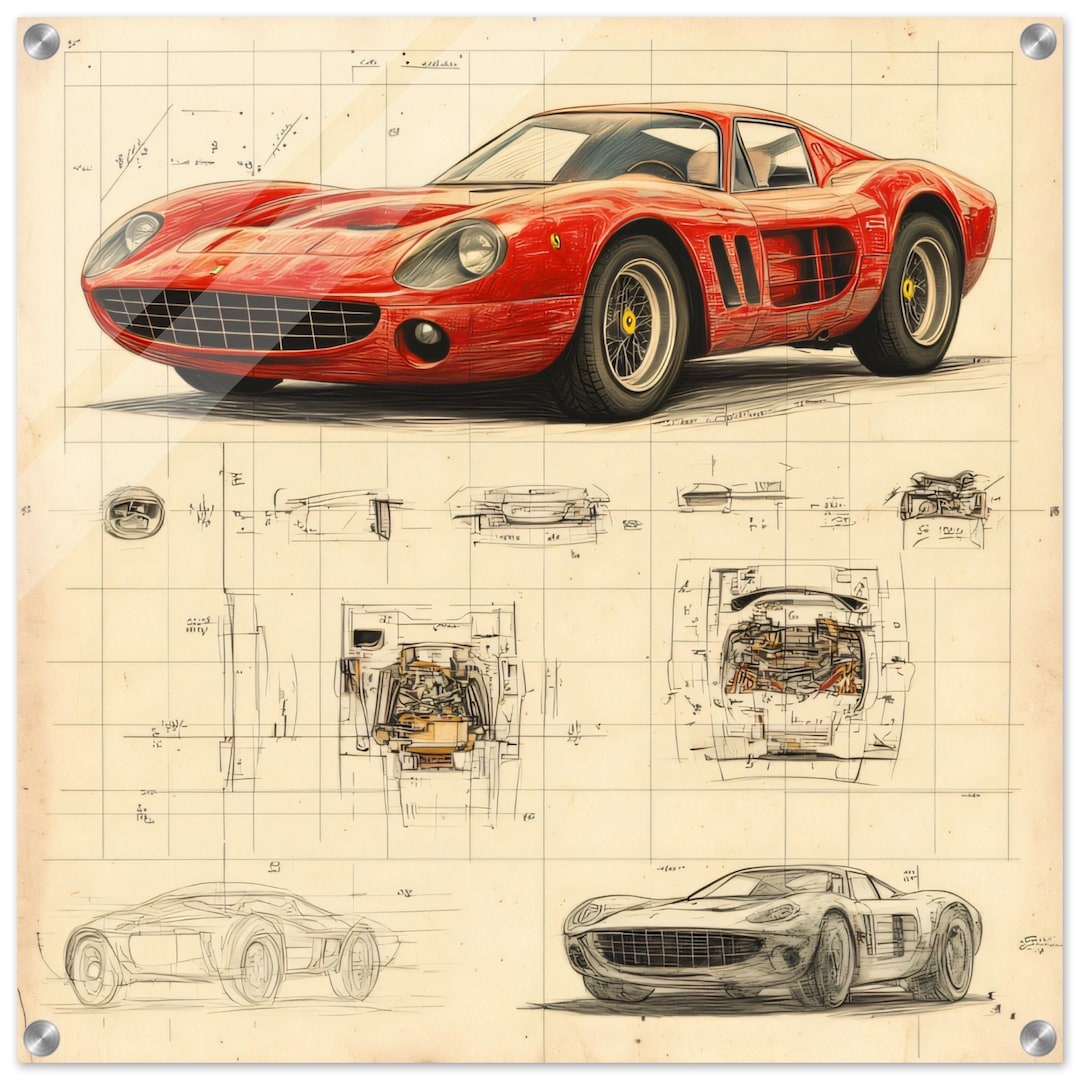 Ferrari Glass Wall Art | Ferrari Blueprint | Ferrari Car Lovers Gifts ...