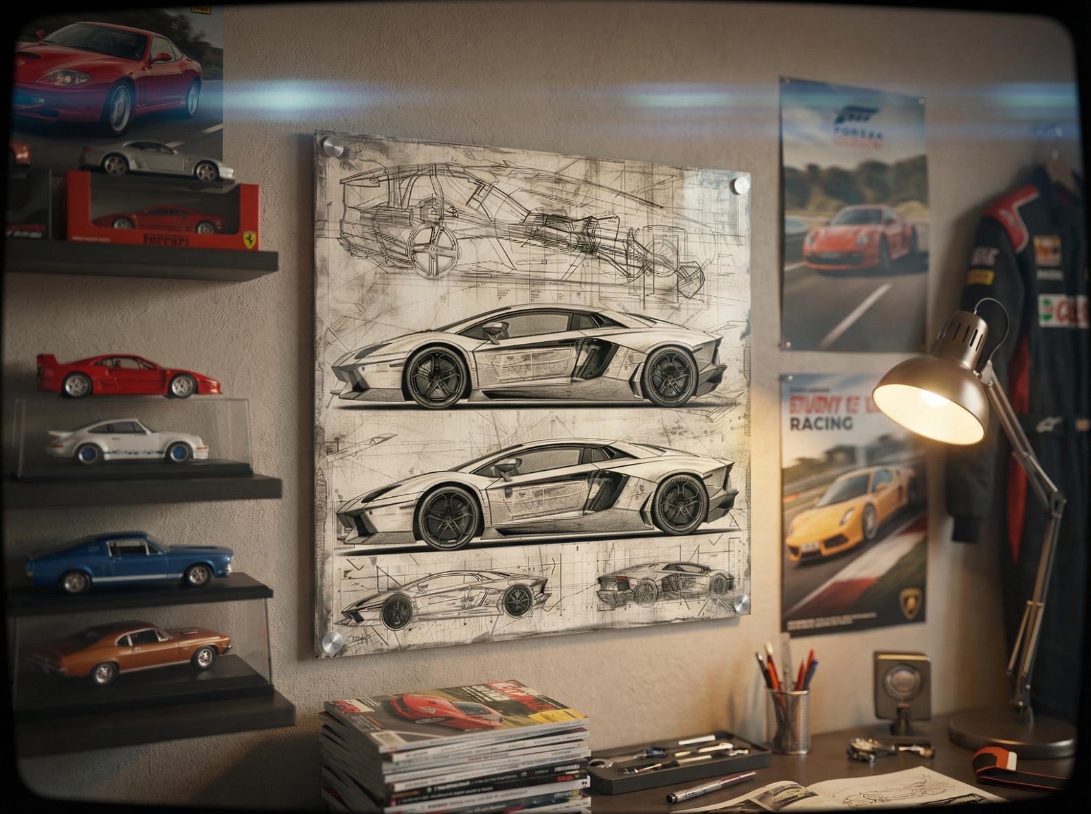 Lamborghini Aventador Wall Art | Vintage Blueprint Poster | Italian ...
