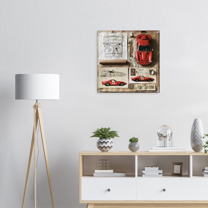 Ferrari Glass Wall Art | Ferrari Blueprint Wall Art | Ferrari Car ...