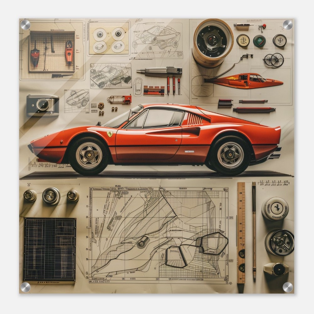 Ferrari Glass Wall Art Ferrari Blueprint Wall Art Ferrari Car Lovers ...