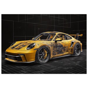 Porsche 911 GT3 RS | Brushed Aluminum Print Sports Car Home Decor Wall ...