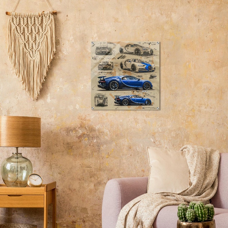 Bugatti Chiron Glass Wall Art | Bugatti Chiron Blueprint Wall Art ...