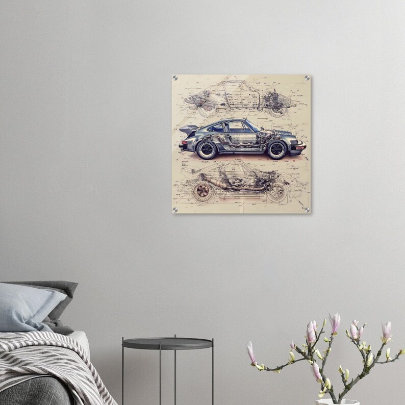 Porsche 911 Blueprint Wall Art – Acrylic Glass Print, Modern Car Decor ...