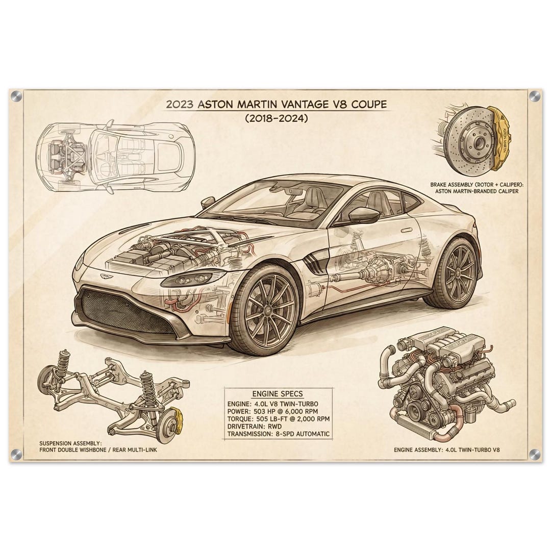 Aston Martin Vantage Blueprint Wall Art | Acrylic or Poster | Patent ...