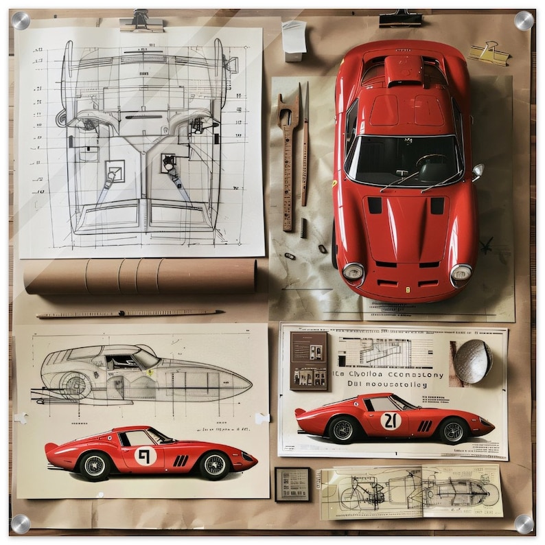 Ferrari Glass Wall Art | Ferrari Blueprint Wall Art | Ferrari Car ...