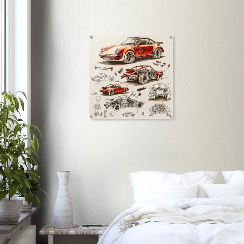 Porsche 911 Blueprint Wall Art – Acrylic Glass Print, Modern Car Decor ...