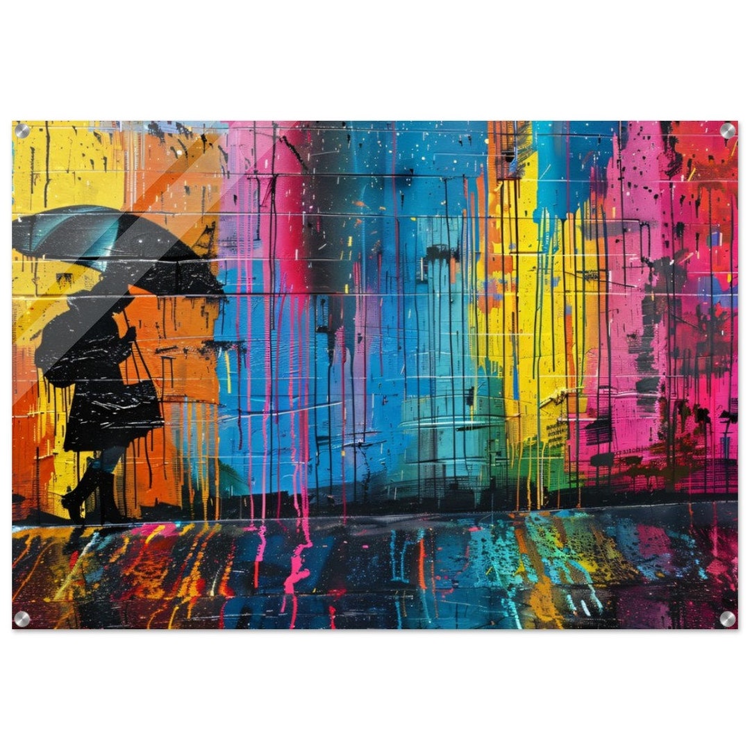 Colored Rain Banksy Style Acrylic Print – Modern Street Art Wall Decor ...