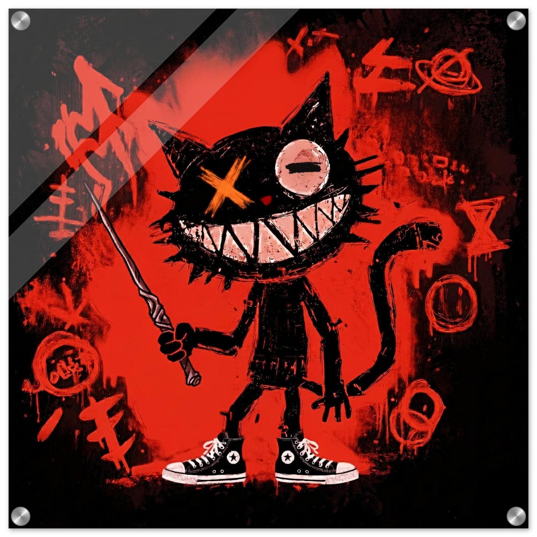 Graffiti Cat Wall Art With Dark Wizard Wand – Urban Street Art Fantasy ...