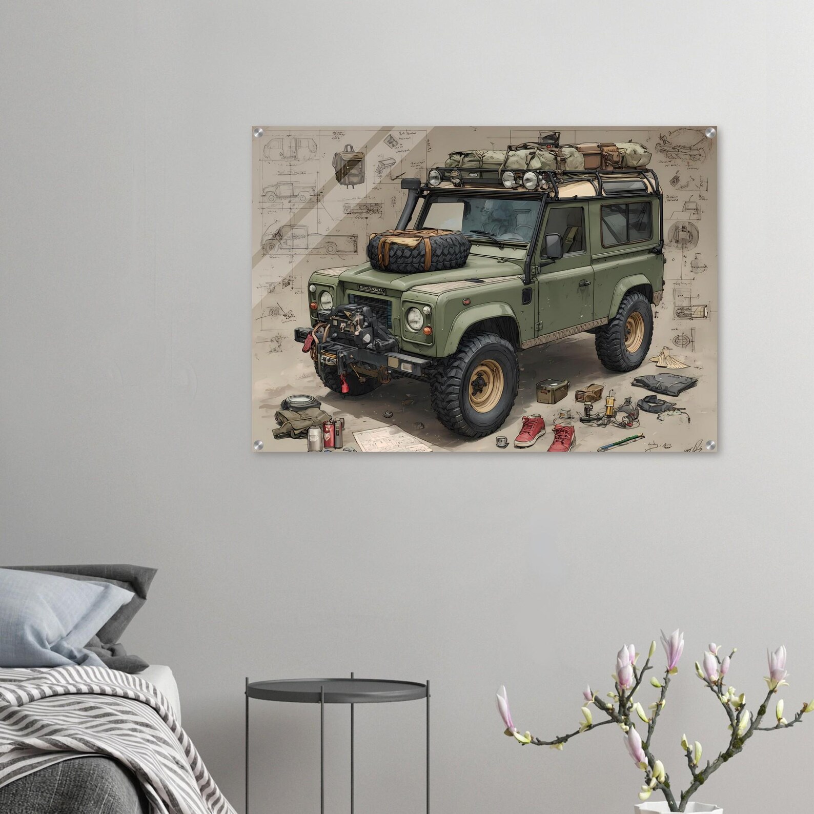1995 Land Rover Defender Wall Art – Expedition Sketch Blueprint Style ...