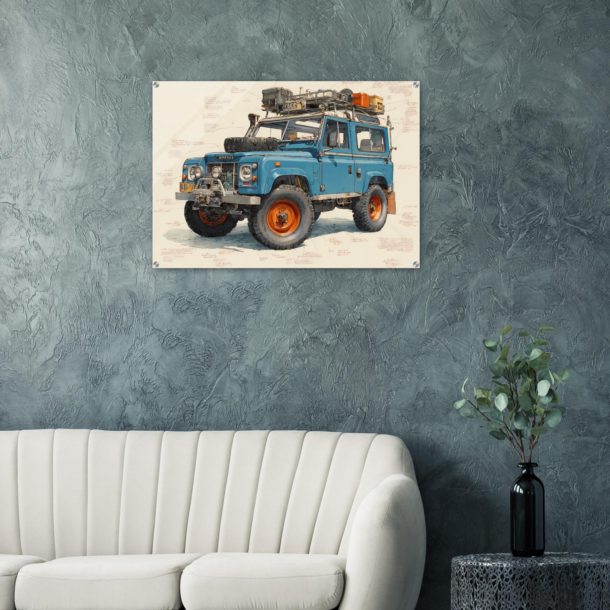 1995 Land Rover Defender Wall Art – Expedition Sketch Blueprint Style ...