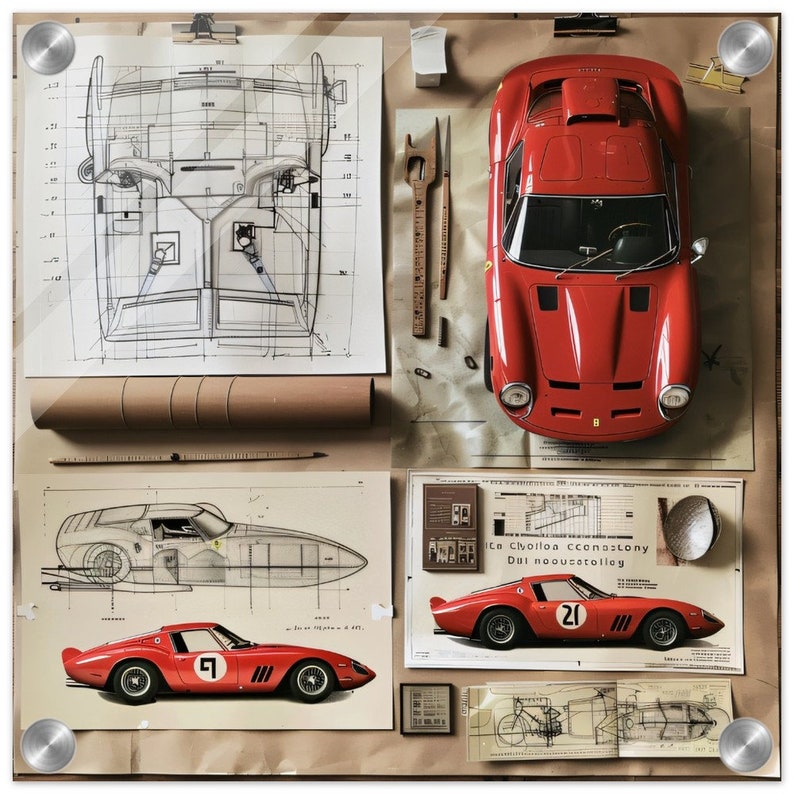Ferrari Glass Wall Art Ferrari Blueprint Wall Art Ferrari Car Lovers ...