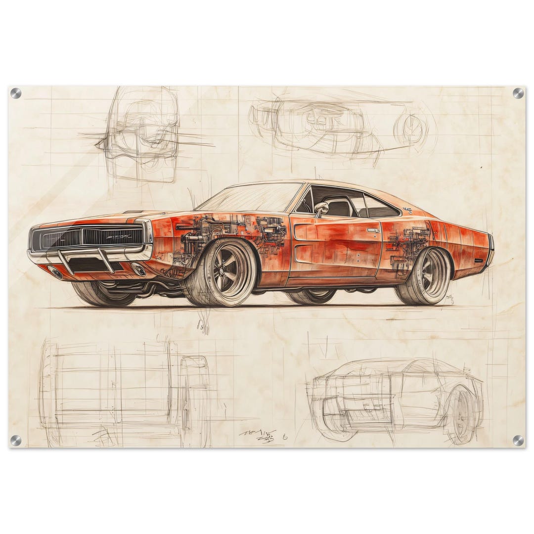 Dodge Charger, Acrylic Glass Wall Art, Large High Gloss Sports Car Home ...
