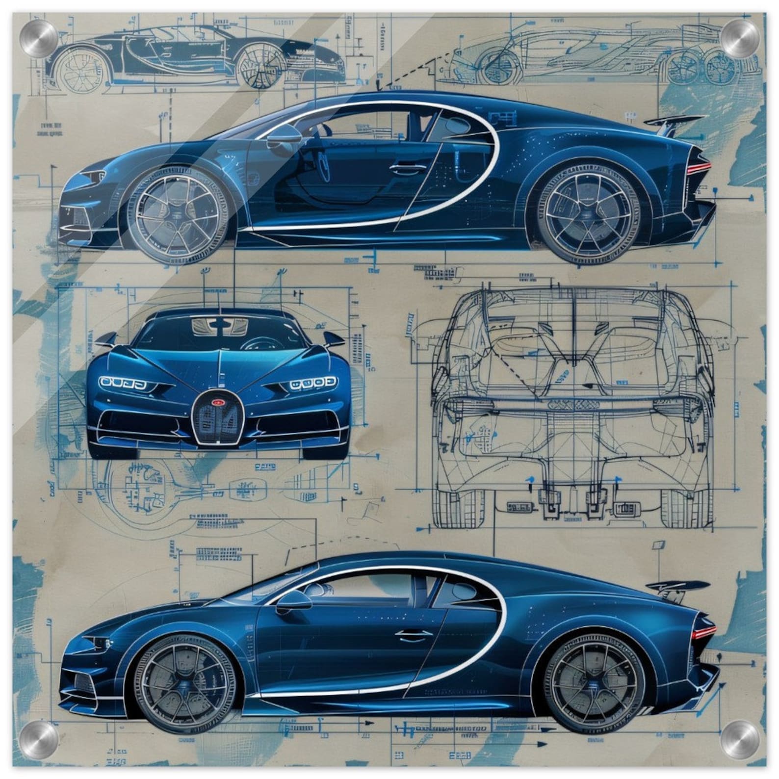 Bugatti Chiron Glass Wall Art | Bugatti Chiron Blueprint Wall Art ...