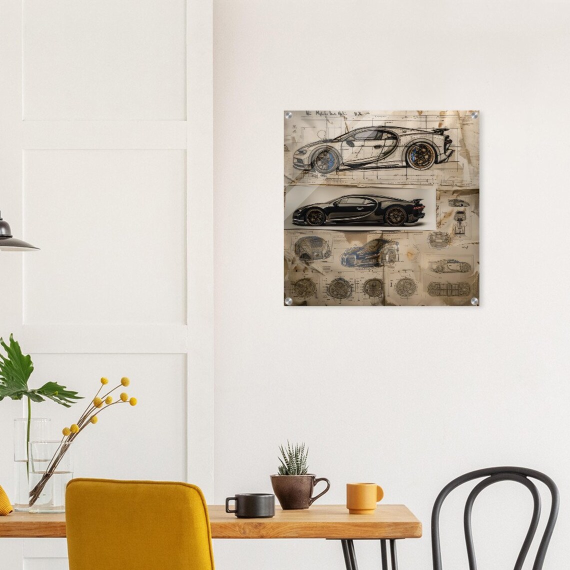 Bugatti Chiron Glass Wall Art Bugatti Chiron Blueprint Wall Art Bugatti ...