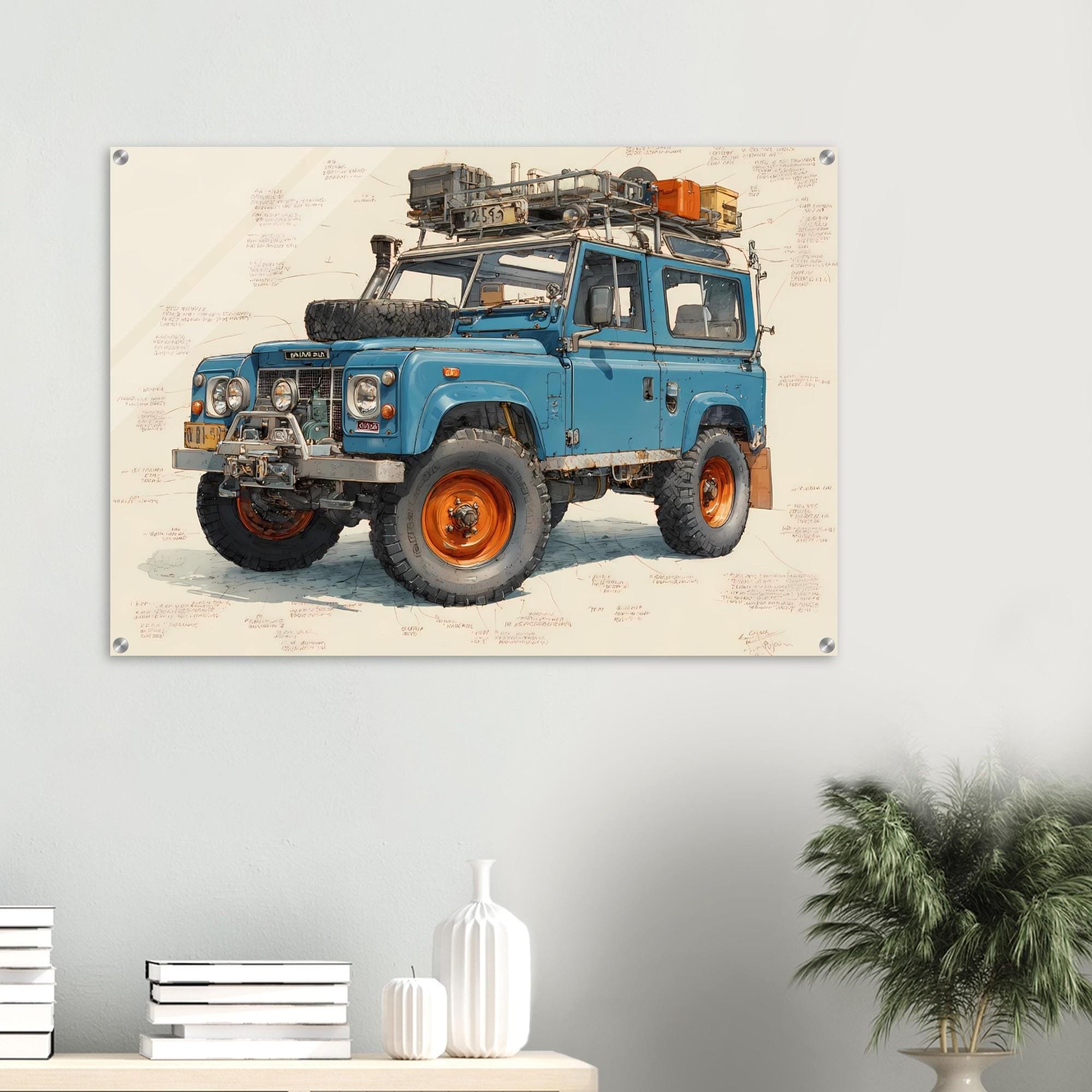 1995 Land Rover Defender Wall Art – Expedition Sketch Blueprint Style ...