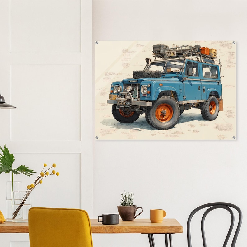 1995 Land Rover Defender Wall Art – Expedition Sketch Blueprint Style ...