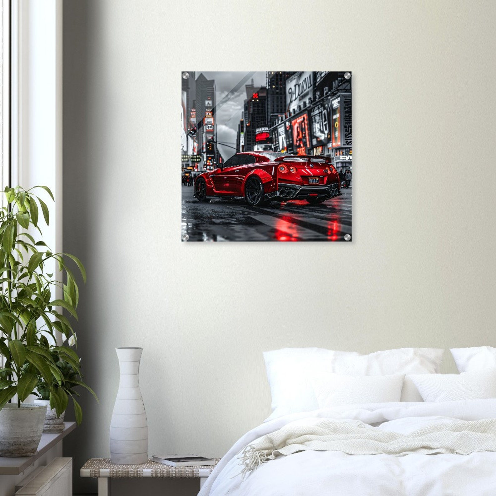 Nissan GTR R35 Acrylic Wall Art, Red Nissan Skyline Print, Car Lover ...