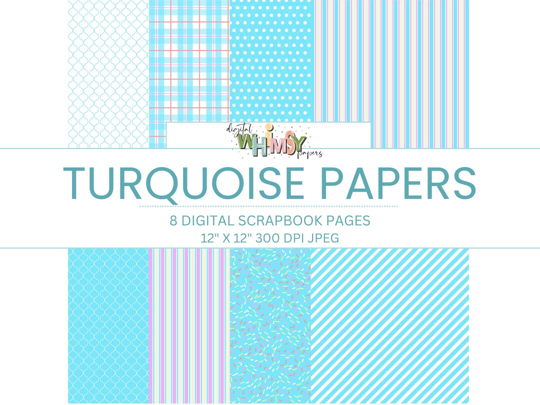 Turquoise Digital Paper Pack, Printable Scrapbooking, 12" X 12", 300 ...