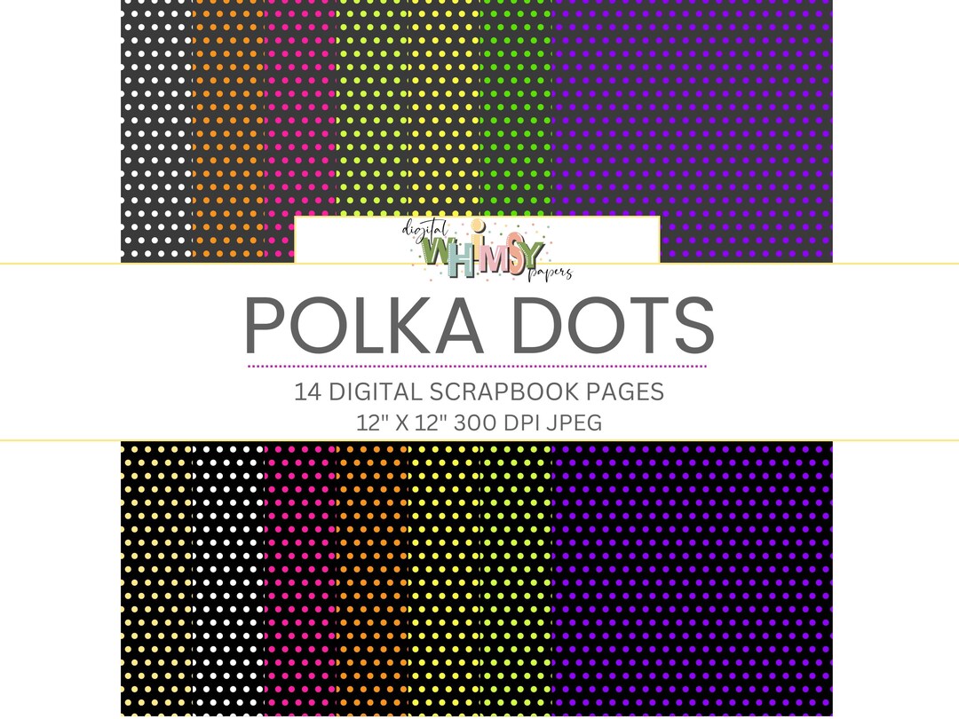 Black Background Polka Dot Digital Paper Pack, Printable Digital Paper ...