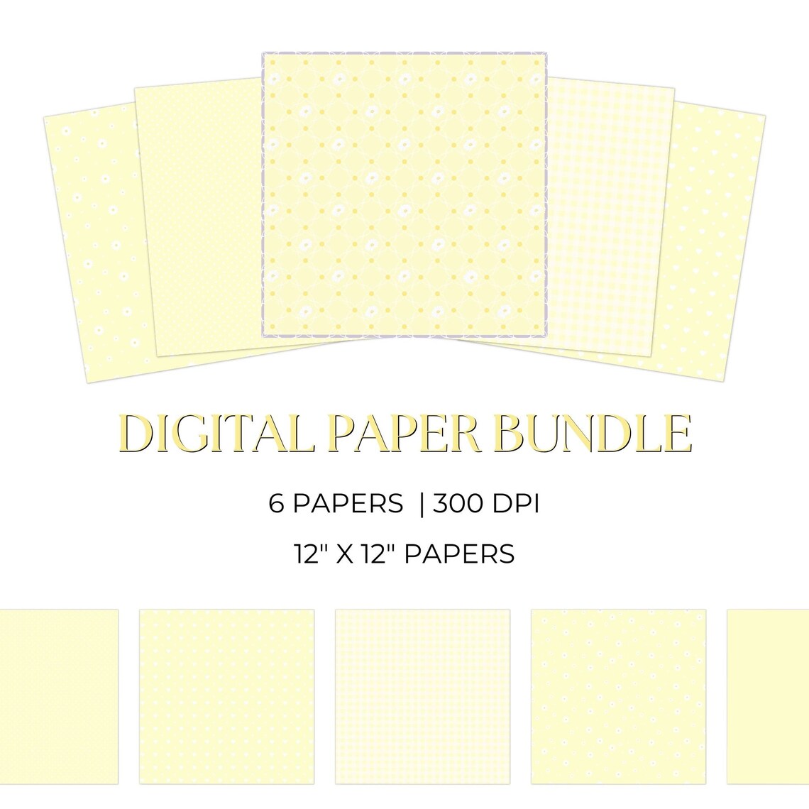 Yellow Digital Paper Pack, Spring Scrapbook Paper, 12" X 12", 300 DPI ...