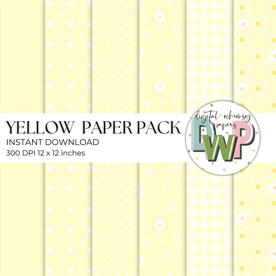 Yellow Digital Paper Pack, Spring Scrapbook Paper, 12" X 12", 300 DPI ...