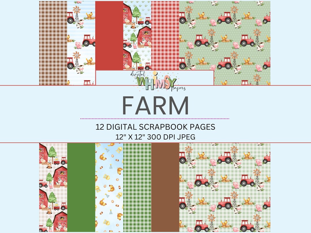 Farm Digital Paper Pack - 12" X 12" 300 DPI for Commercial Use, Instant ...