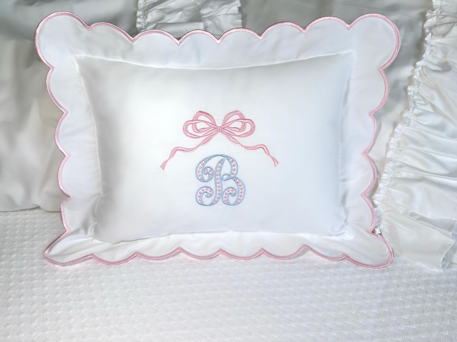 Embroidered Monogram Baby Pillow Personalized, Scallop Pillow Sham ...