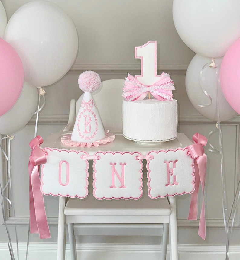 One Year Banner for High Chair Embroidered Highchair Banner One Magical ...