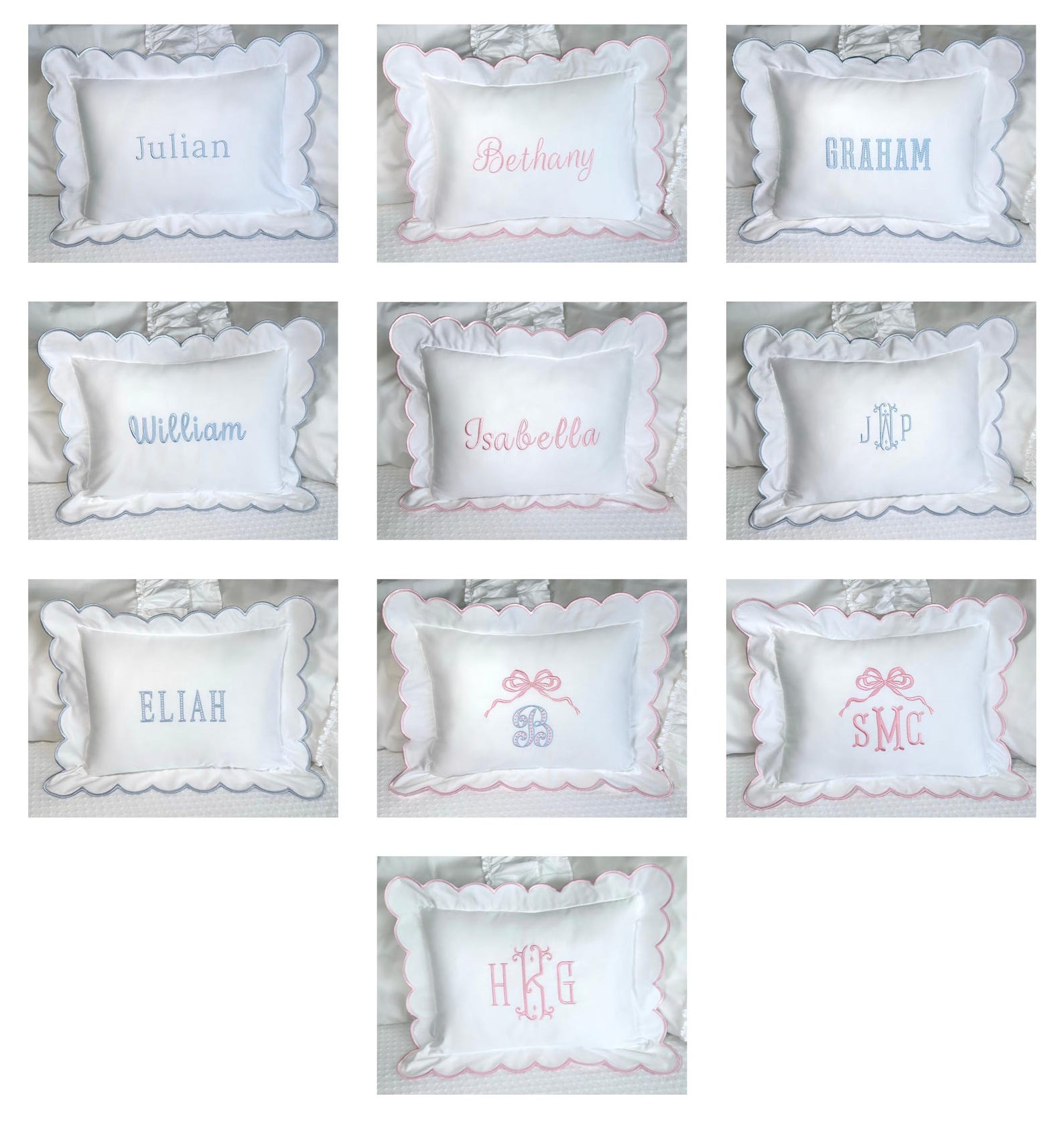 Embroidered Monogram Baby Pillow Personalized, Scallop Pillow Sham ...
