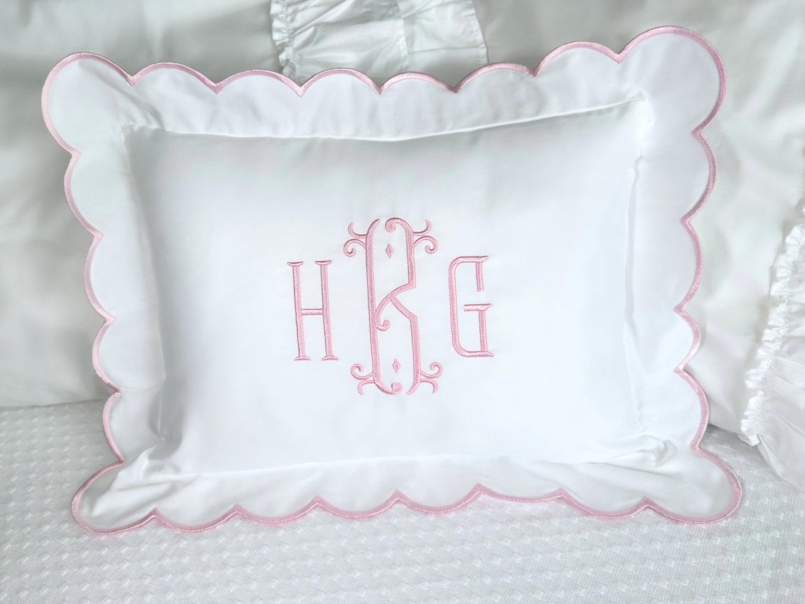 Embroidered Monogram Baby Pillow Personalized, Scallop Pillow Sham ...