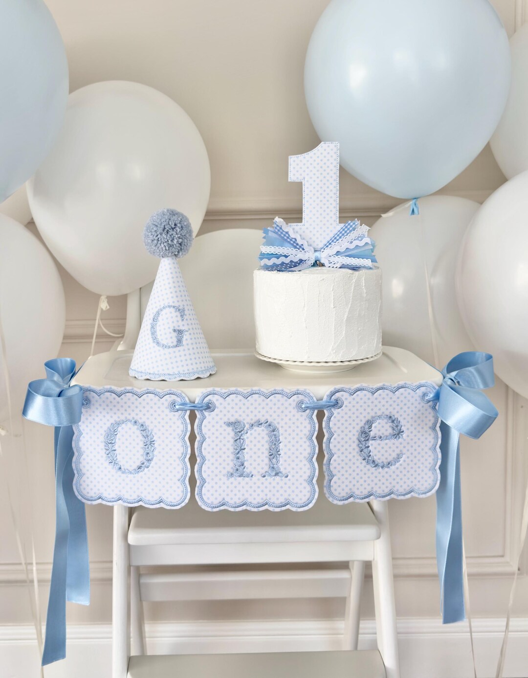 First Birthday High Chair Banner One Year Embroidered Birthday Banner ...