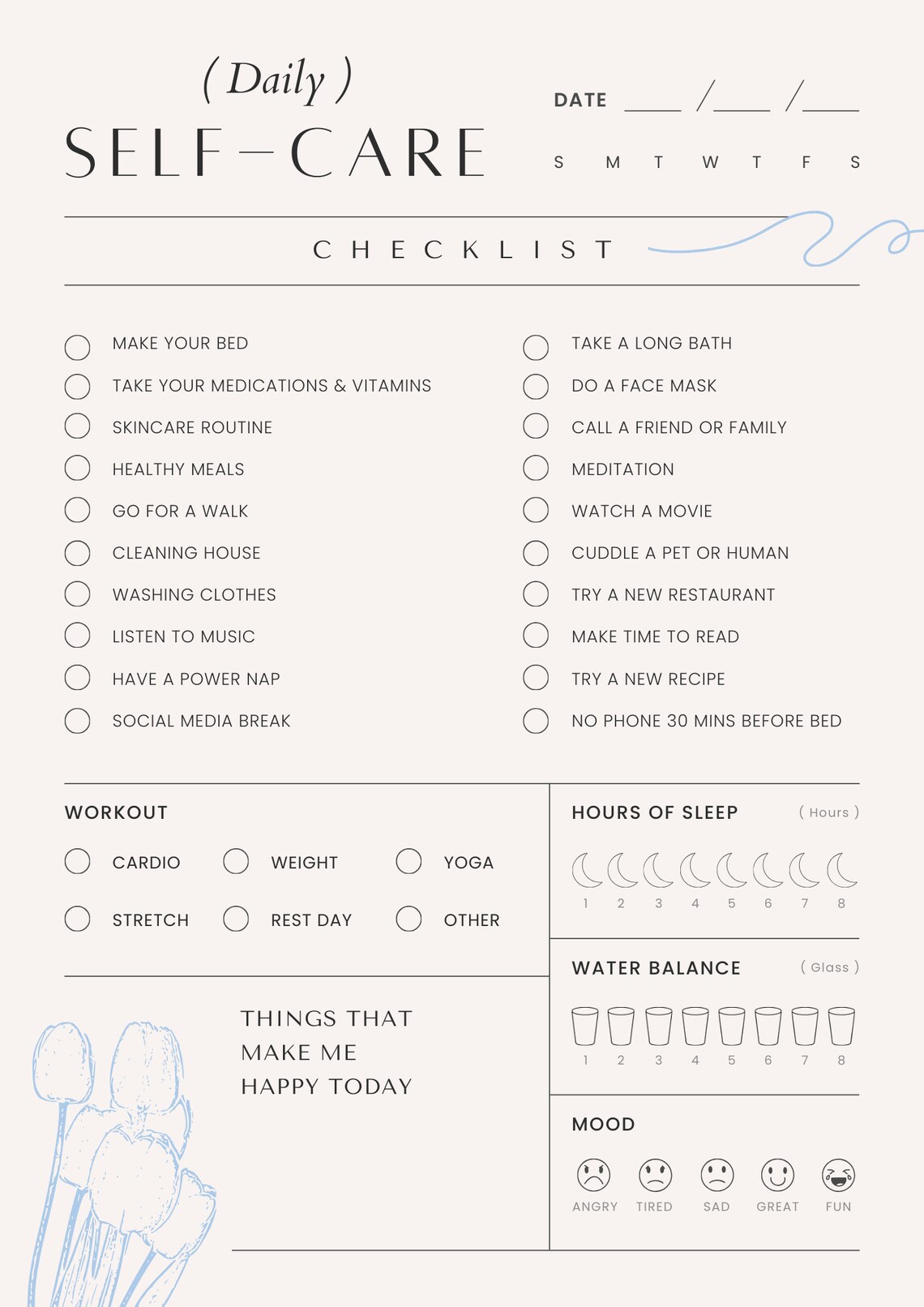 Daily Self-care Checklist - Etsy