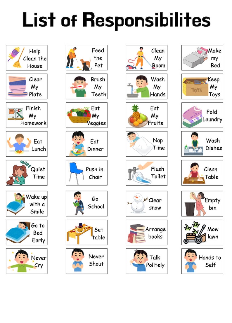 Kids Daily Responsibilities Chart Printable Routine & Chore Chart Daily ...