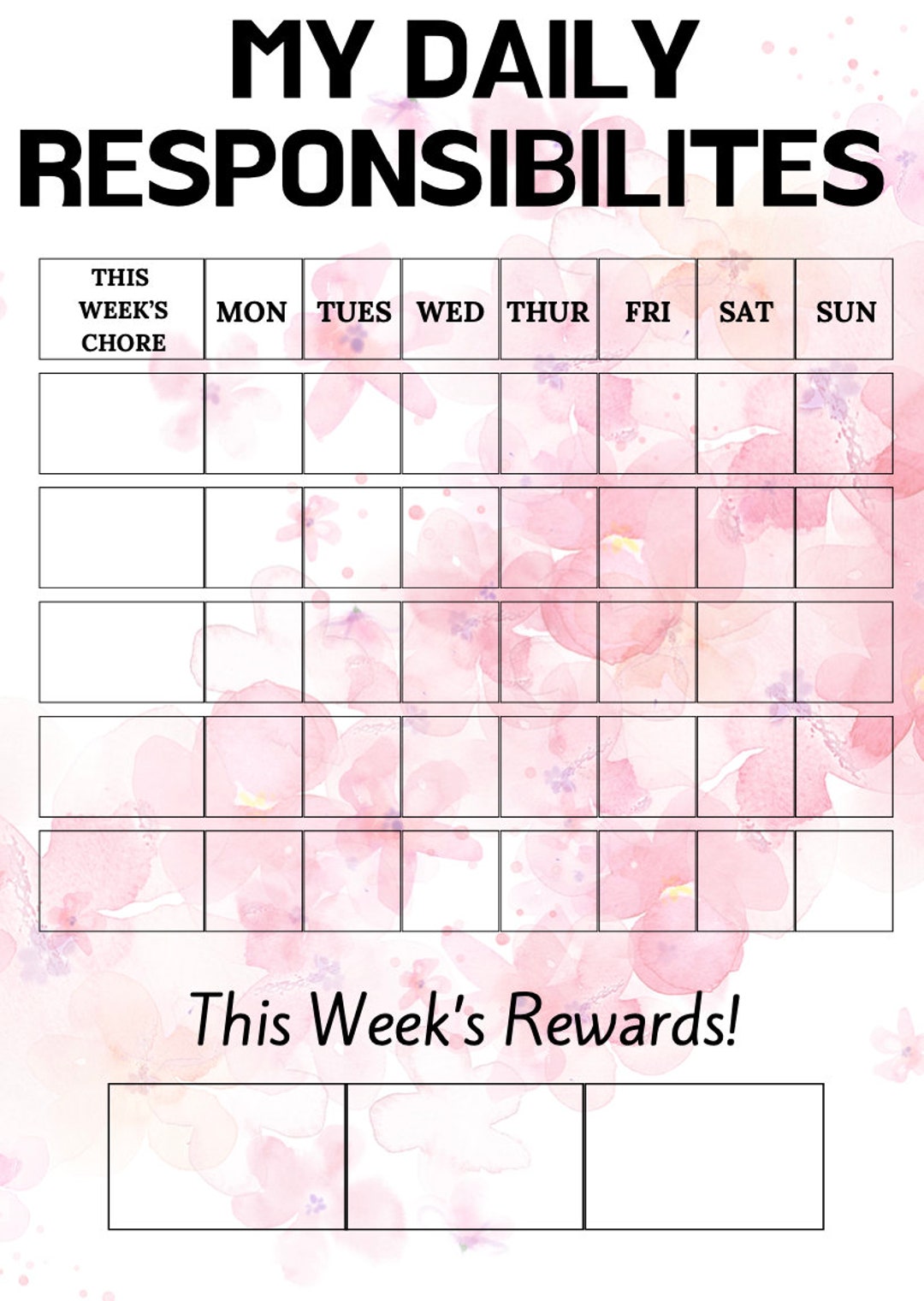 Kids Daily Responsibilities Chart Printable Routine & Chore Chart Daily ...