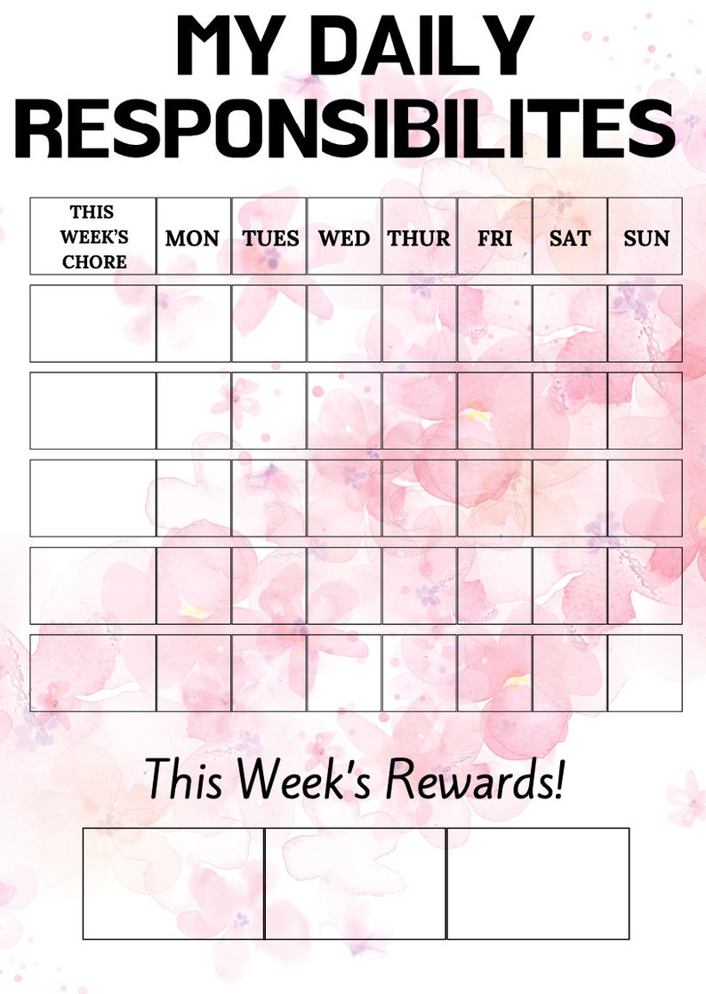 Kids Daily Responsibilities Chart Printable Routine & Chore Chart Daily ...