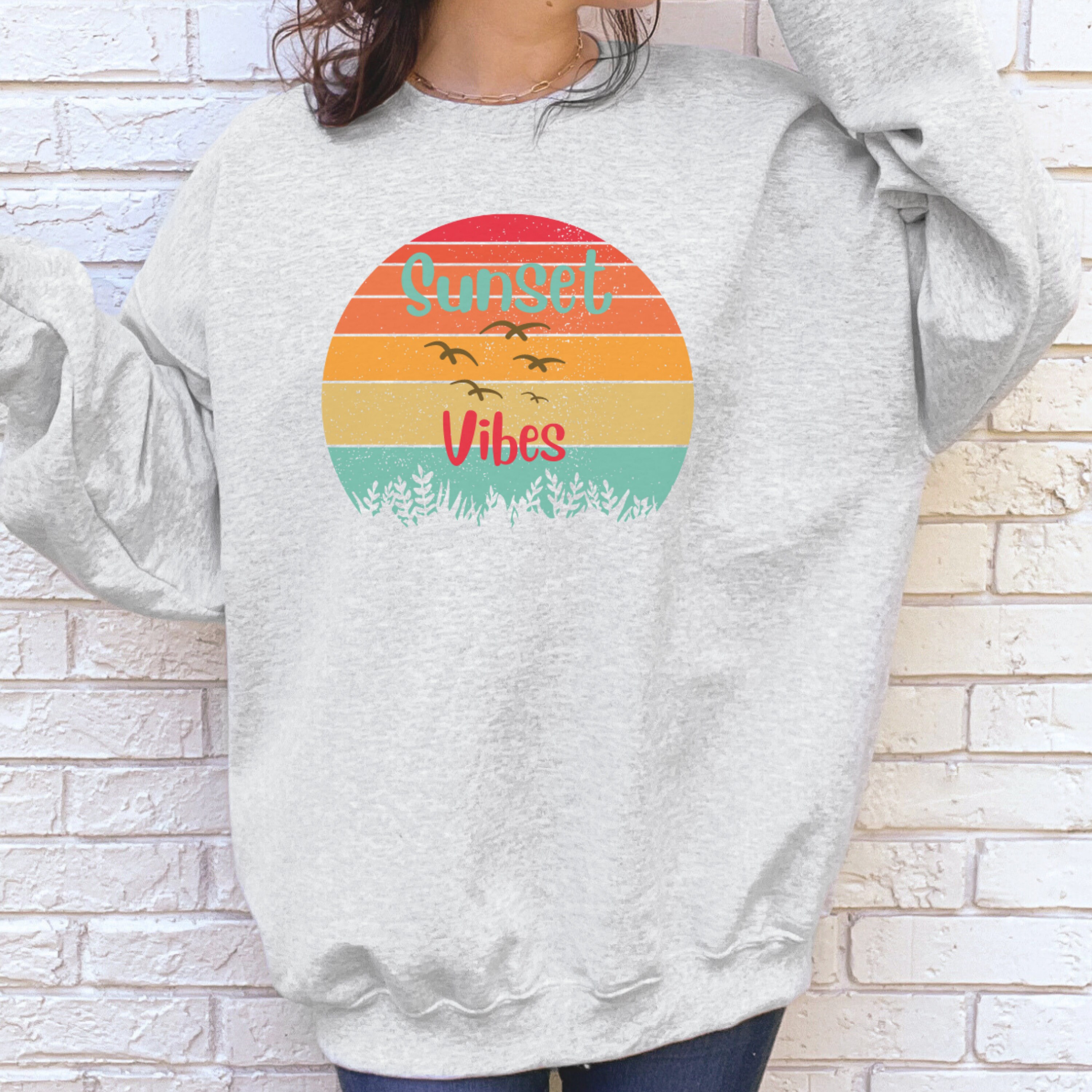 Sunset Beach Vibes, Summer Crew Neck Sweatshirt, Sunset Sweatshirt ...