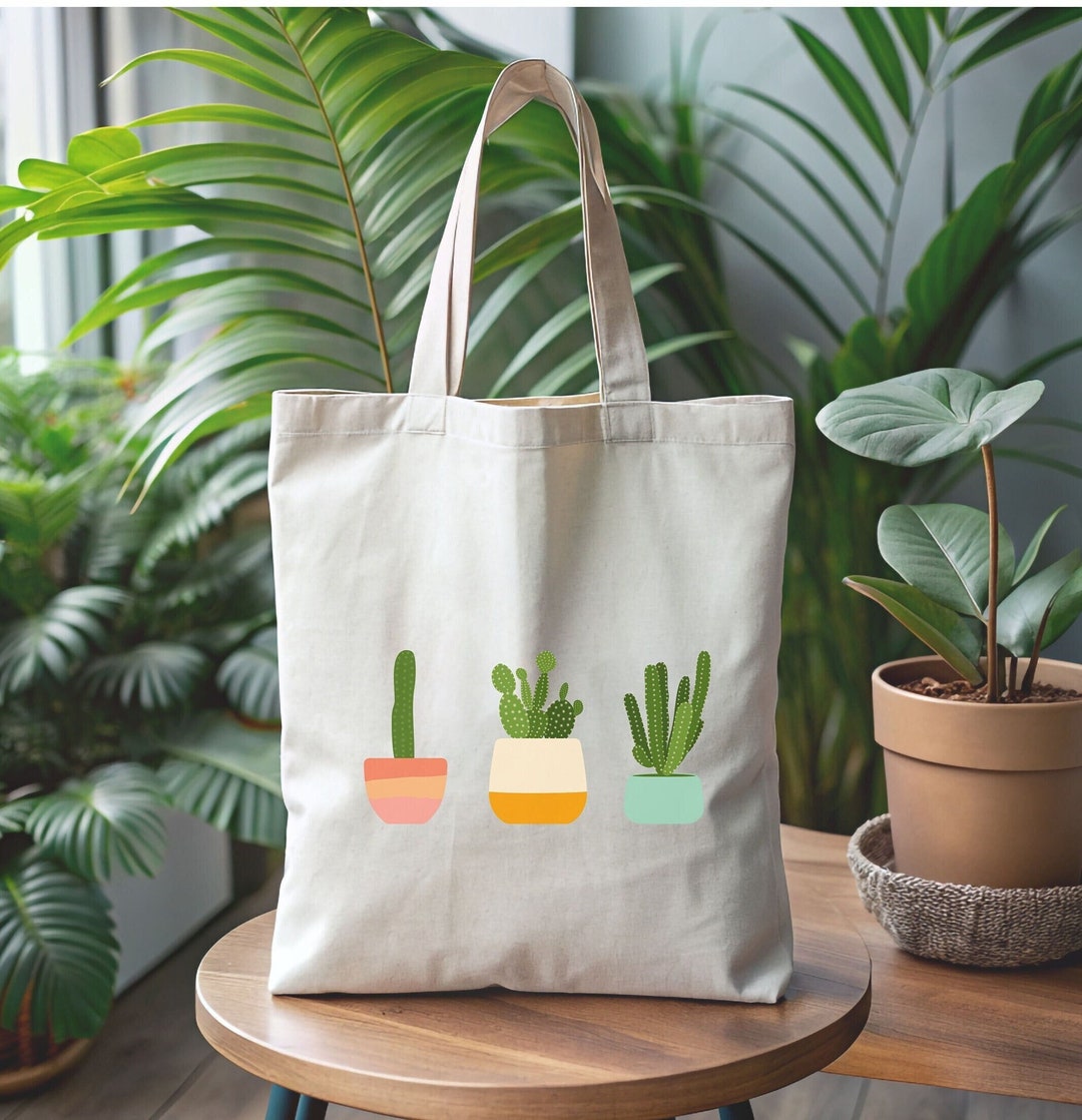 Cactus Cotton Canvas Tote Bag Multiple Cactus Tote Aesthetic Cactus ...