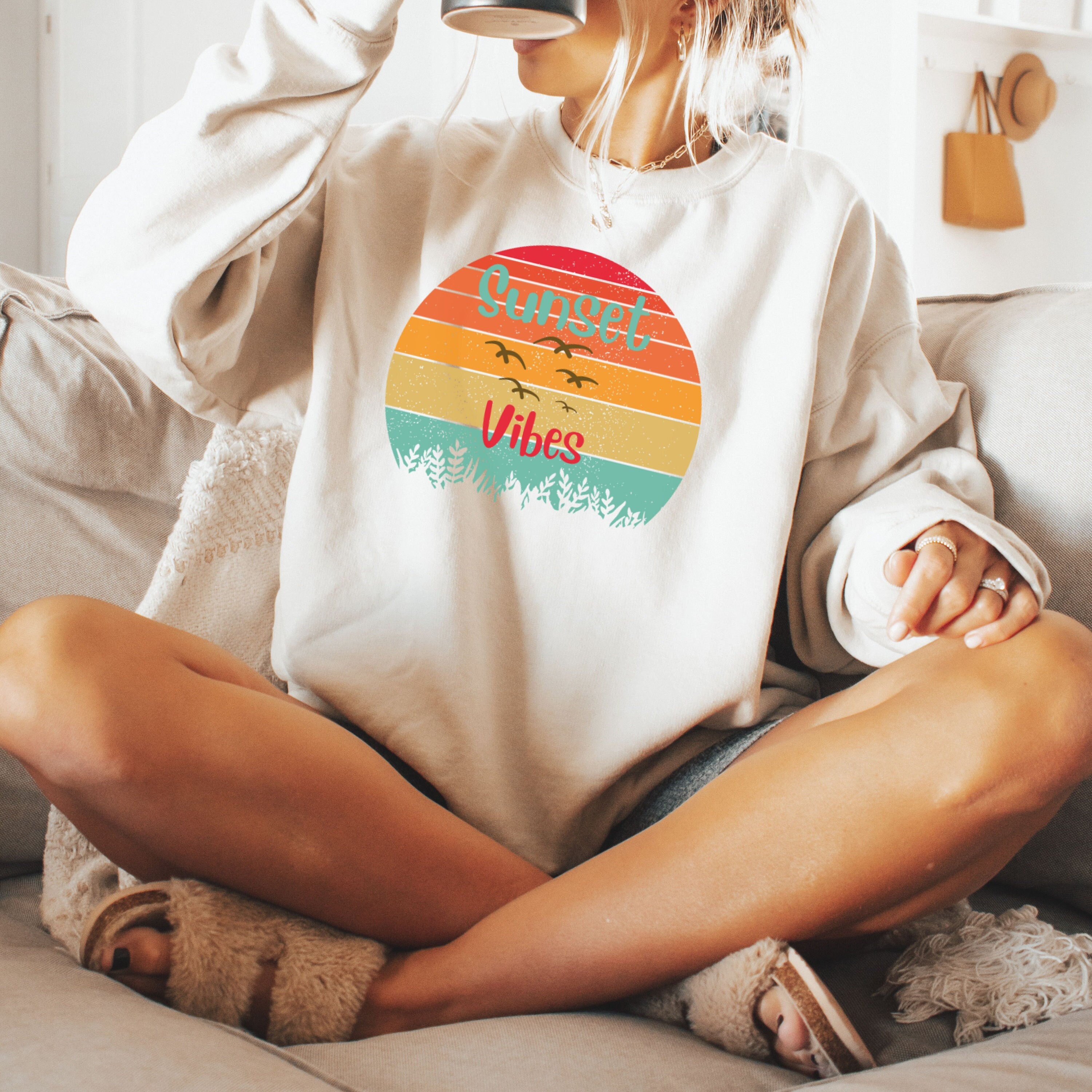 Sunset Beach Vibes, Summer Crew Neck Sweatshirt, Sunset Sweatshirt ...